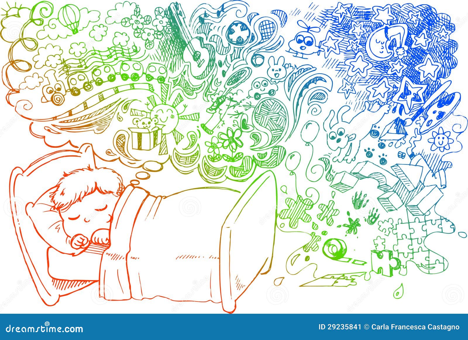 Cute dreaming child vector stock vector. Illustration of sketch - 29235841