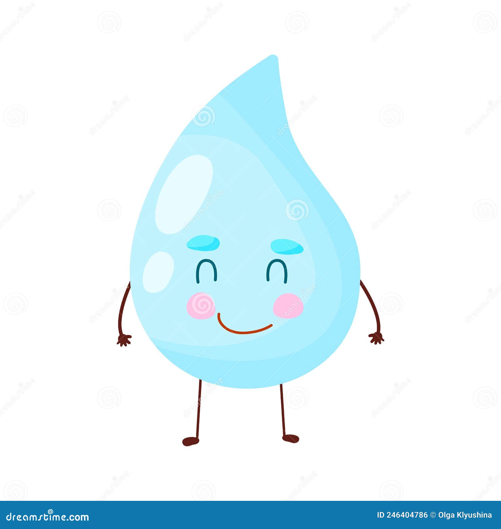 Cute Drop Of Water With A Smile White Background. Kawaii Vector ...