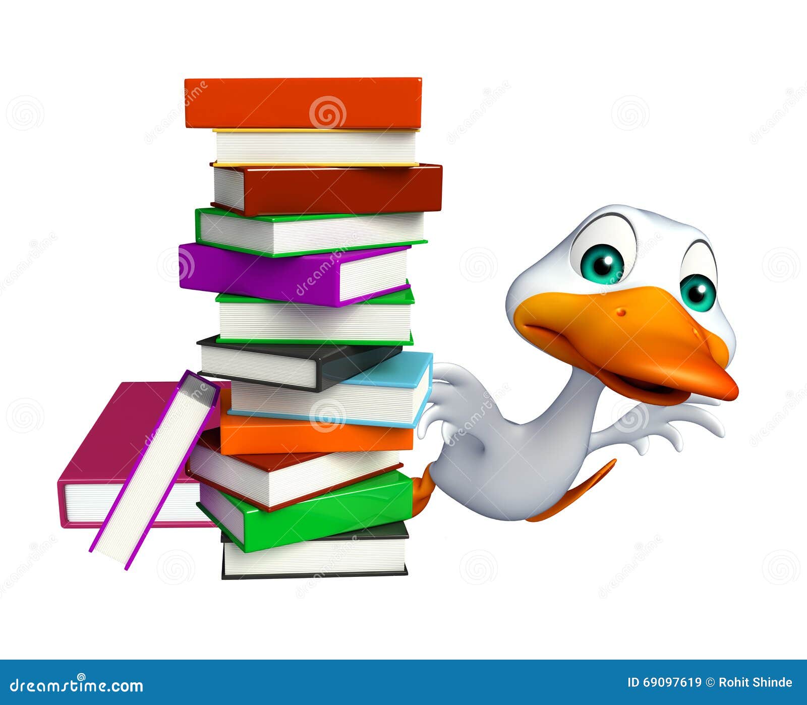 Cute Duck Cartoon Character With Book Stack | CartoonDealer.com #69097619