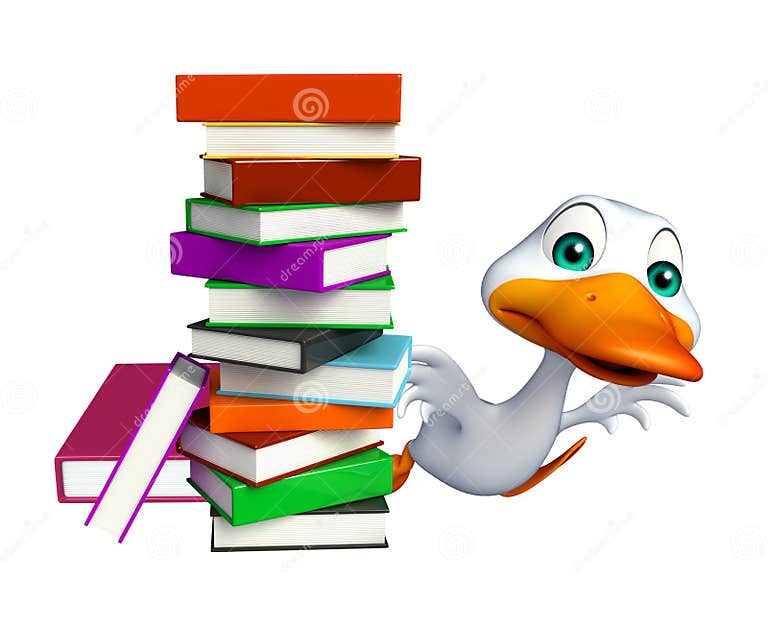 Cute Duck Cartoon Character with Book Stack Stock Illustration ...