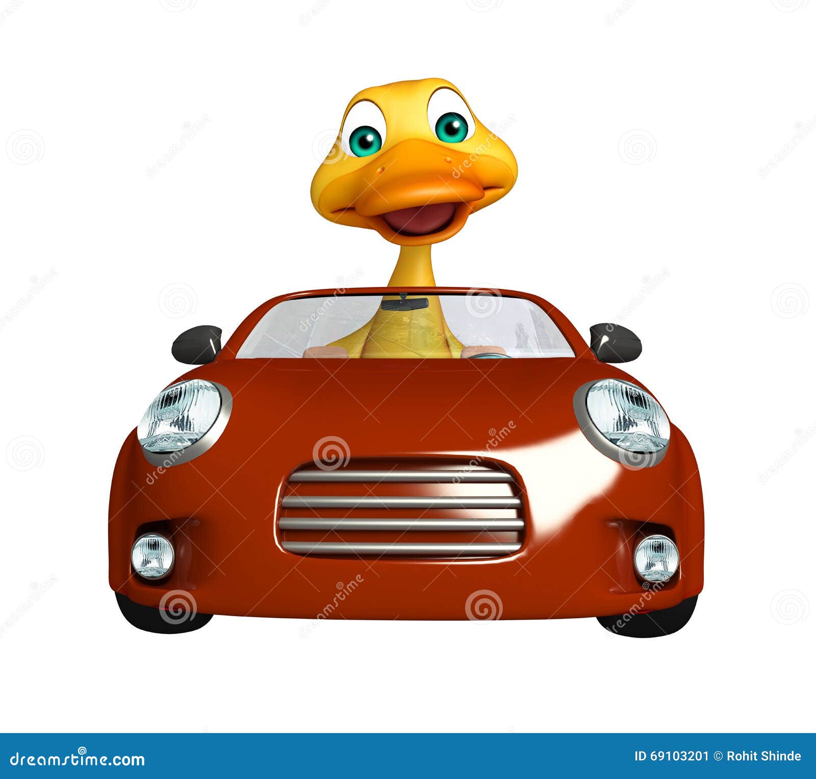 Cute Duck Cartoon Character with Car Stock Illustration - Illustration ...