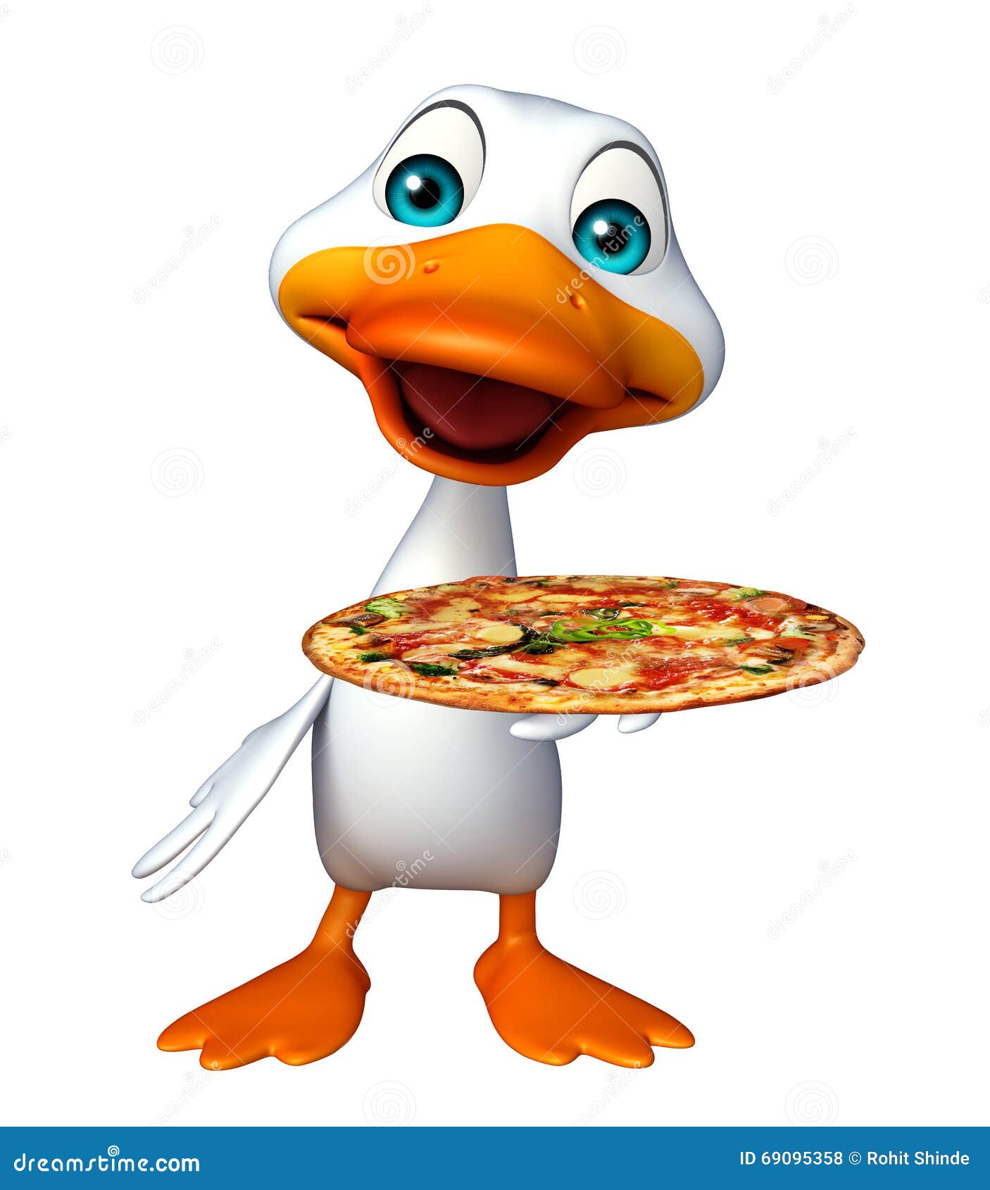 Cute Duck Cartoon Character with Pizza Stock Illustration ...