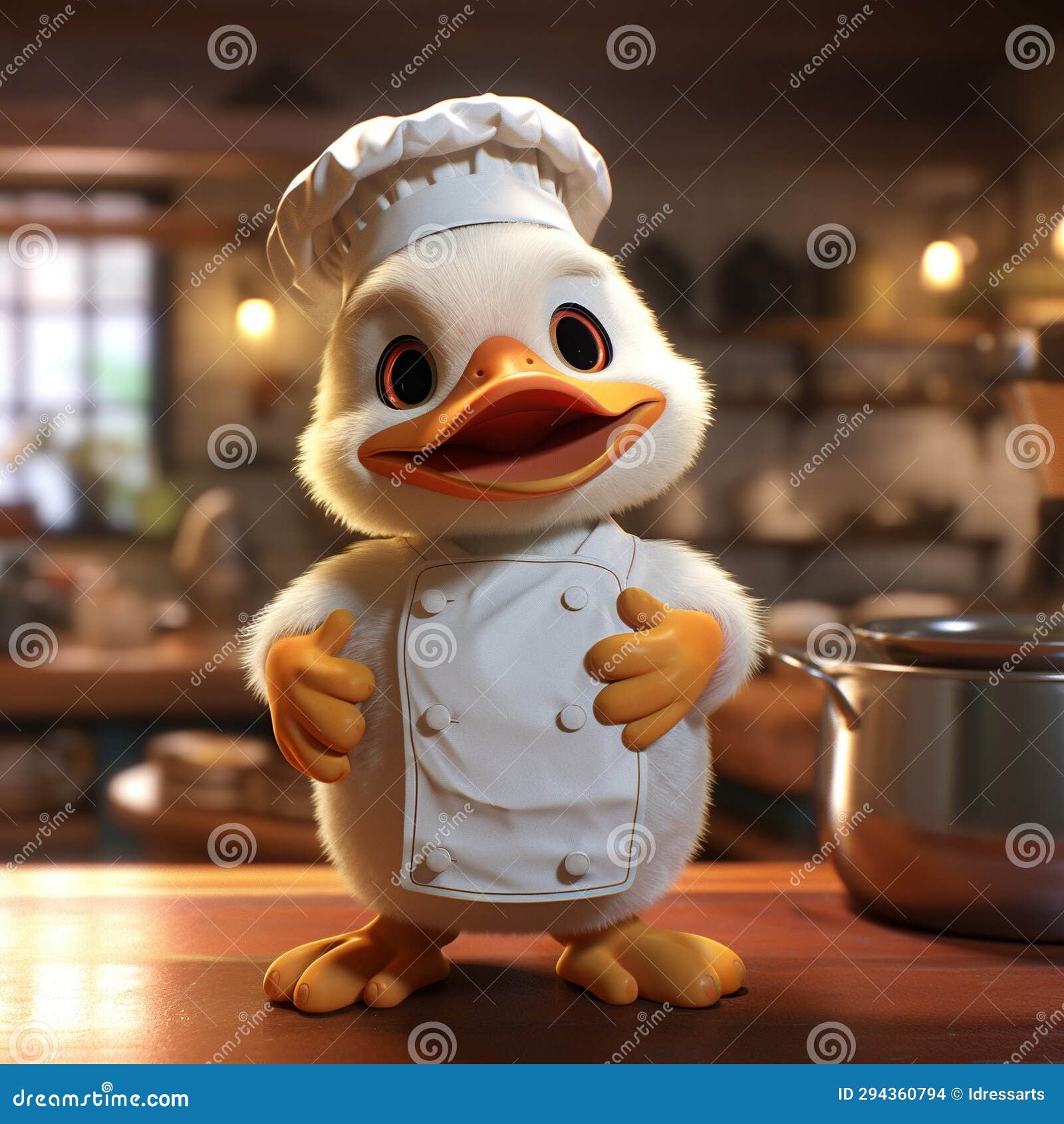 Cute Duck Cartoon Character Wearing Chef Uniform Stock Photo - Image of ...