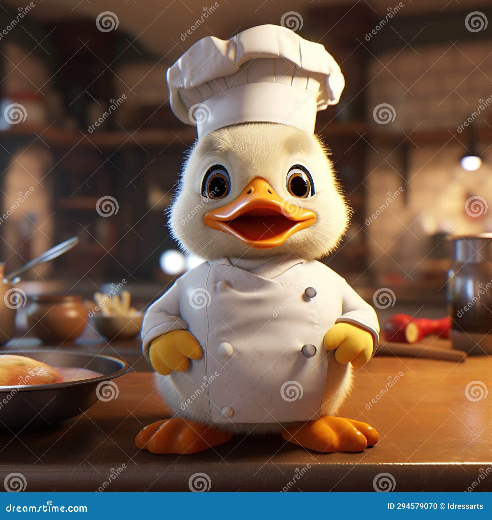 Cute Duck Cartoon Character Wearing Chef Uniform Stock Photo - Image of ...