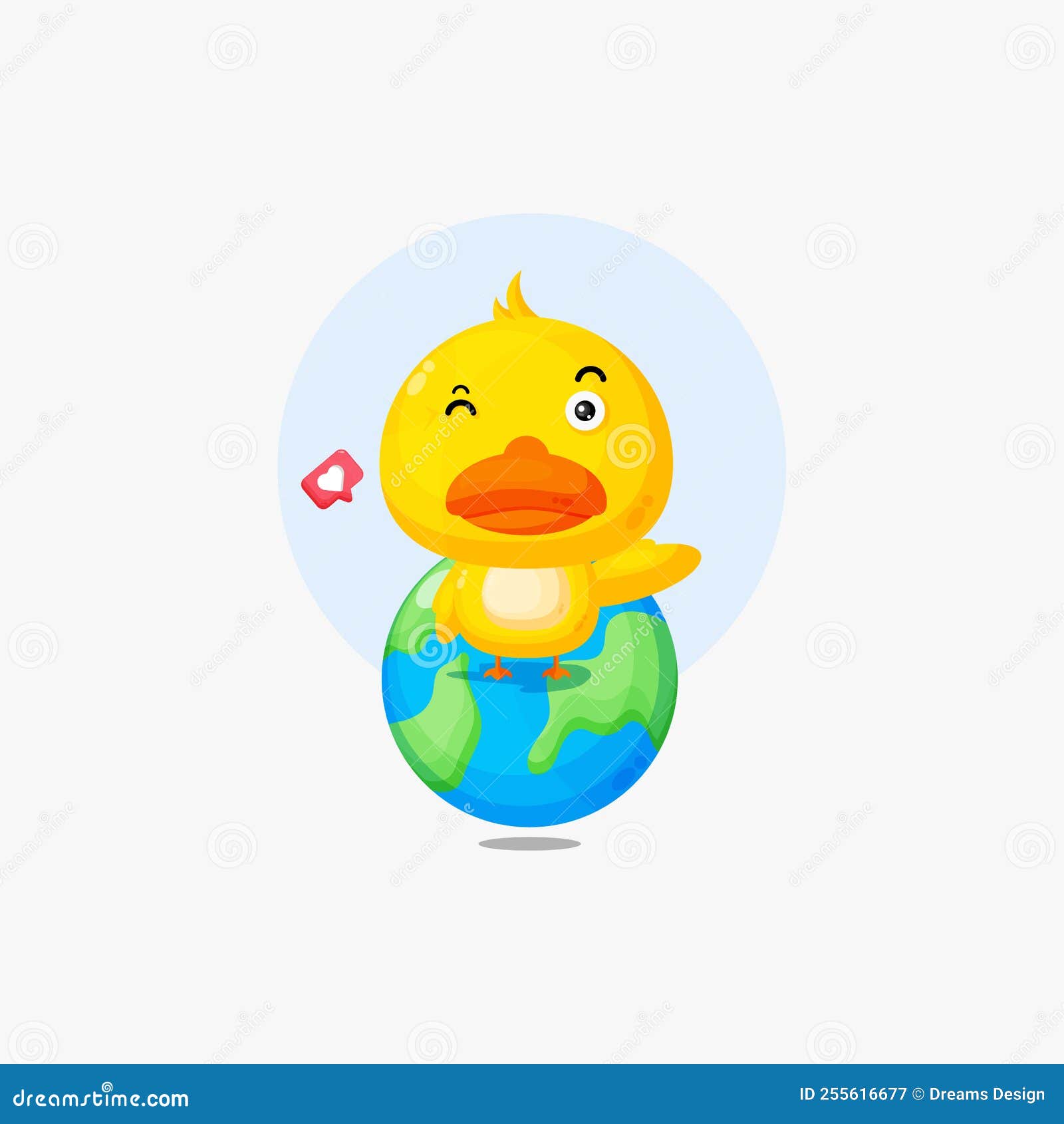 Cute Duck Character on Earth Icon Illustration Stock Vector ...