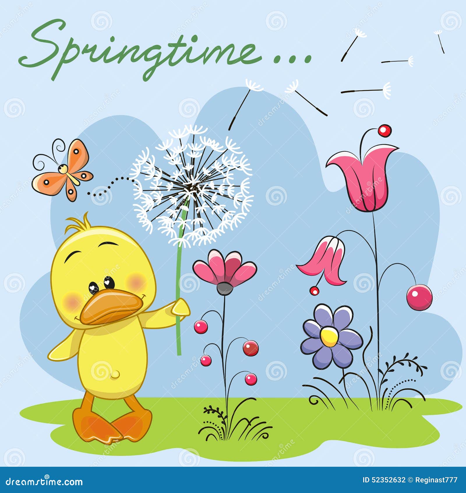 Cute Duck with dandelion stock vector. Illustration of illustrations ...