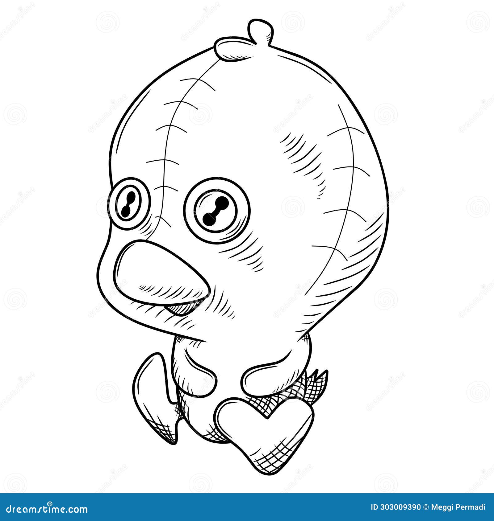 Cute Duck Doll Black and White Illustration Stock Vector - Illustration ...