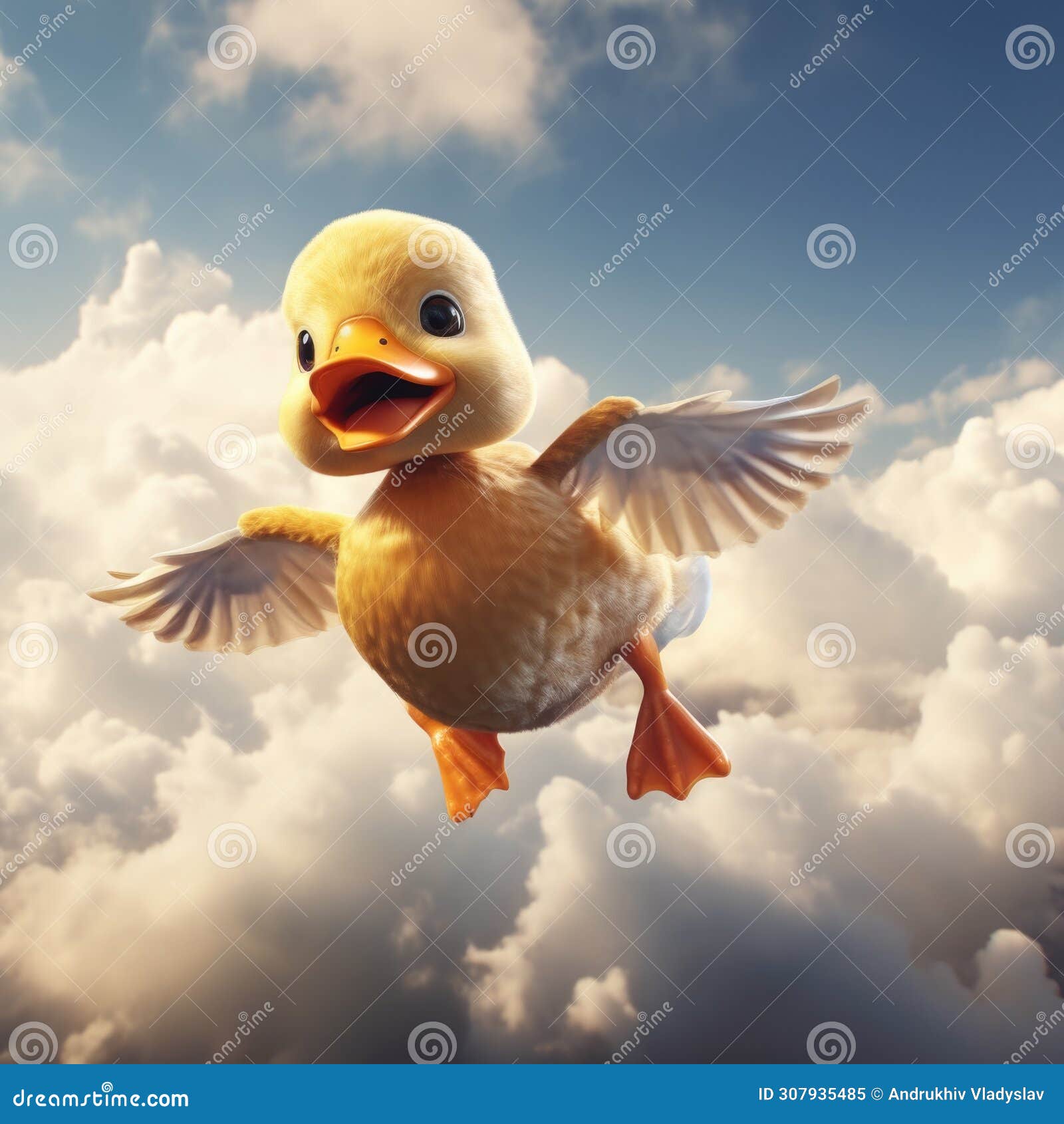 Cute duck flying sky stock illustration. Illustration of colorful ...