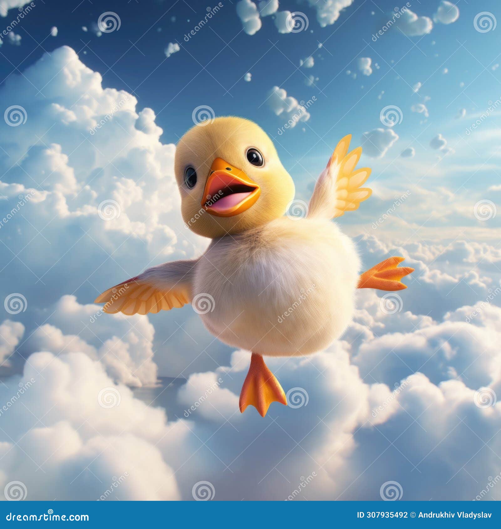 Cute duck flying sky stock illustration. Illustration of white - 307935492