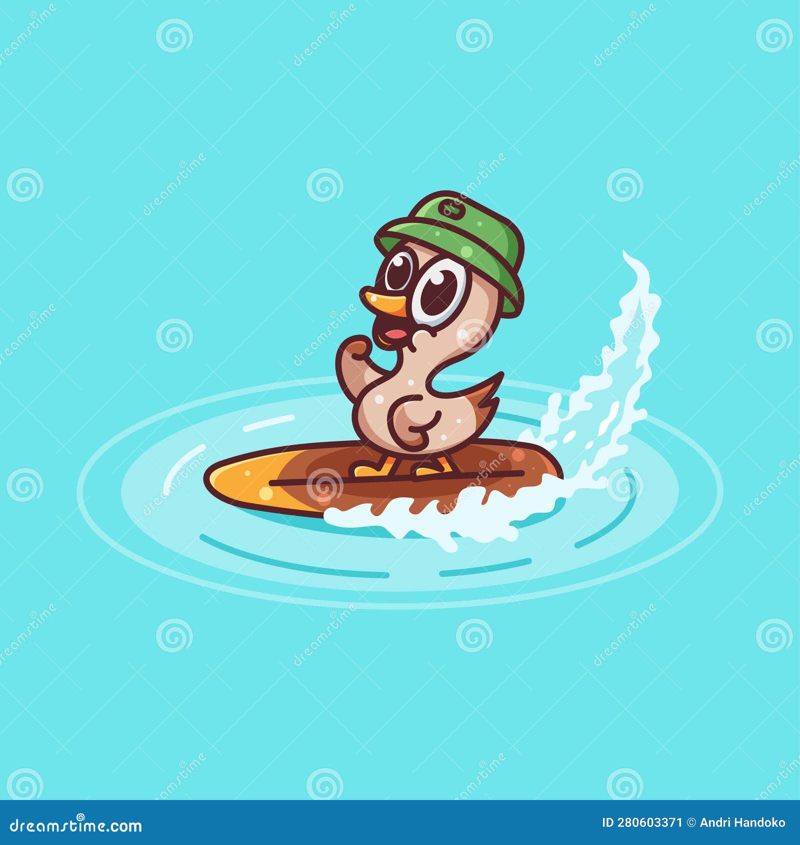 A Cute Duck is Surfing on the Beach in Summertime Stock Vector ...