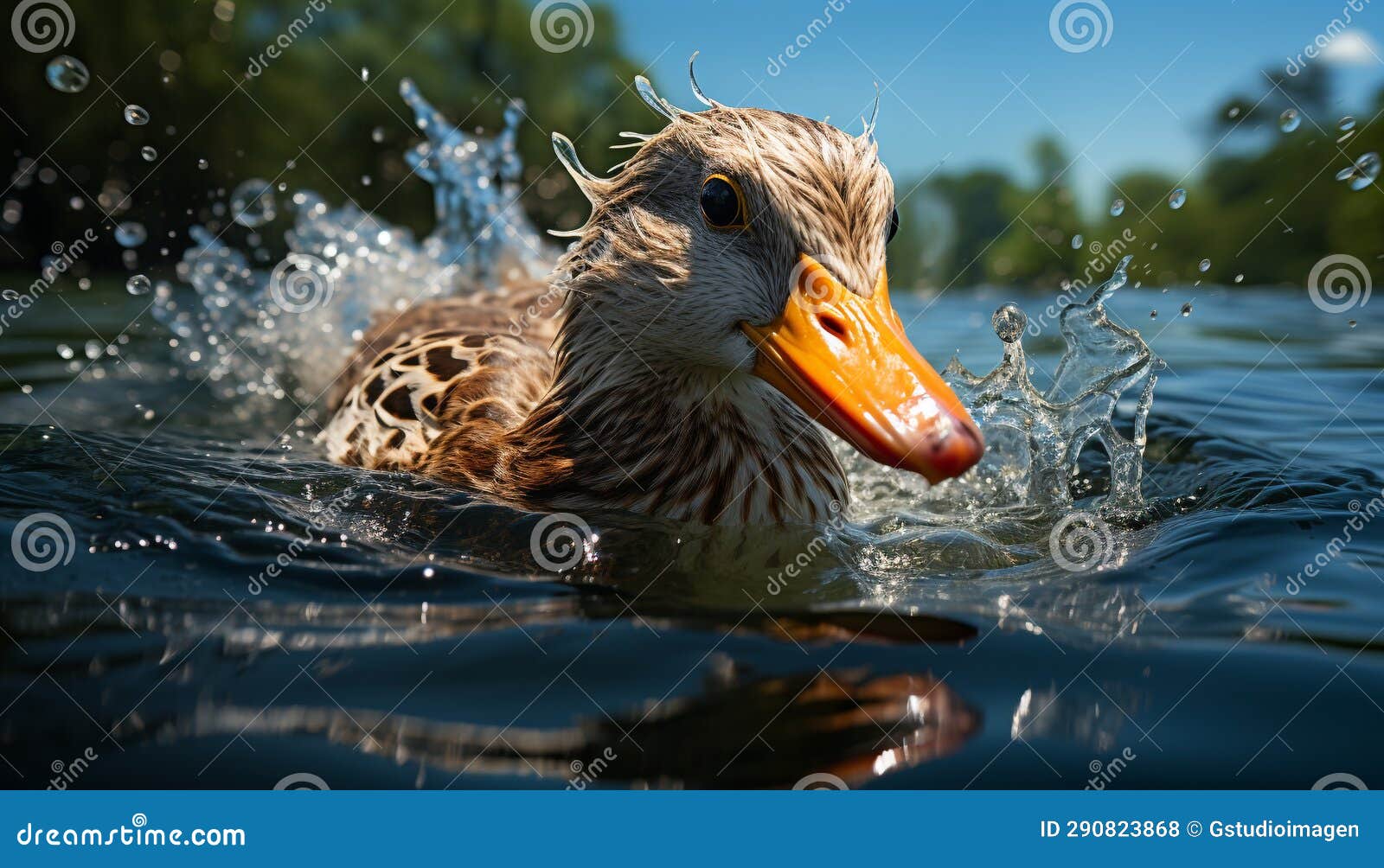 Cute Duckling Quacking, Looking at Camera, Swimming in Pond Generated ...