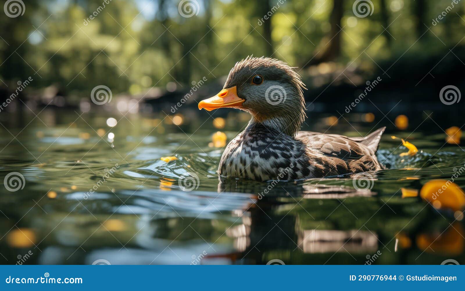 Cute Duckling Quacking Near Pond, Surrounded by Nature Beauty Generated ...