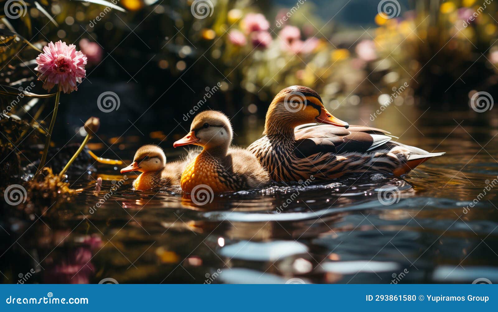 A Cute Duckling Quacking in the Pond, Surrounded by Nature Generated by ...