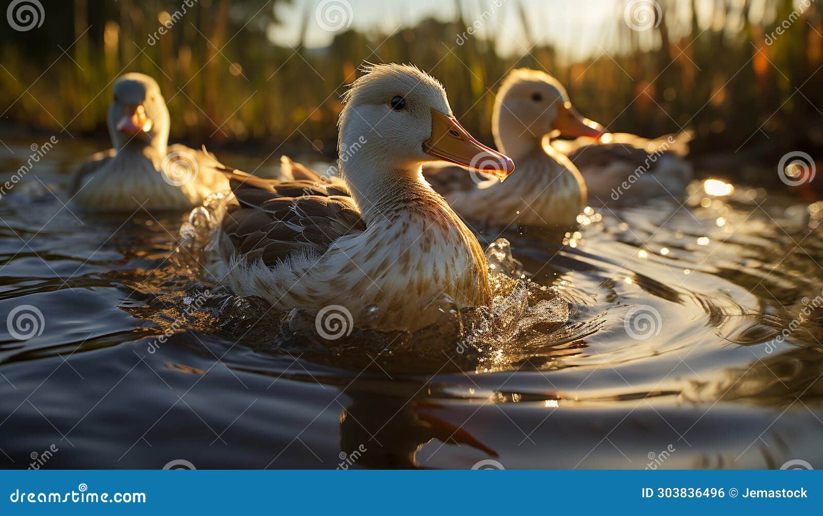 A Cute Duckling Quacking in the Pond, Surrounded by Nature Generated by ...