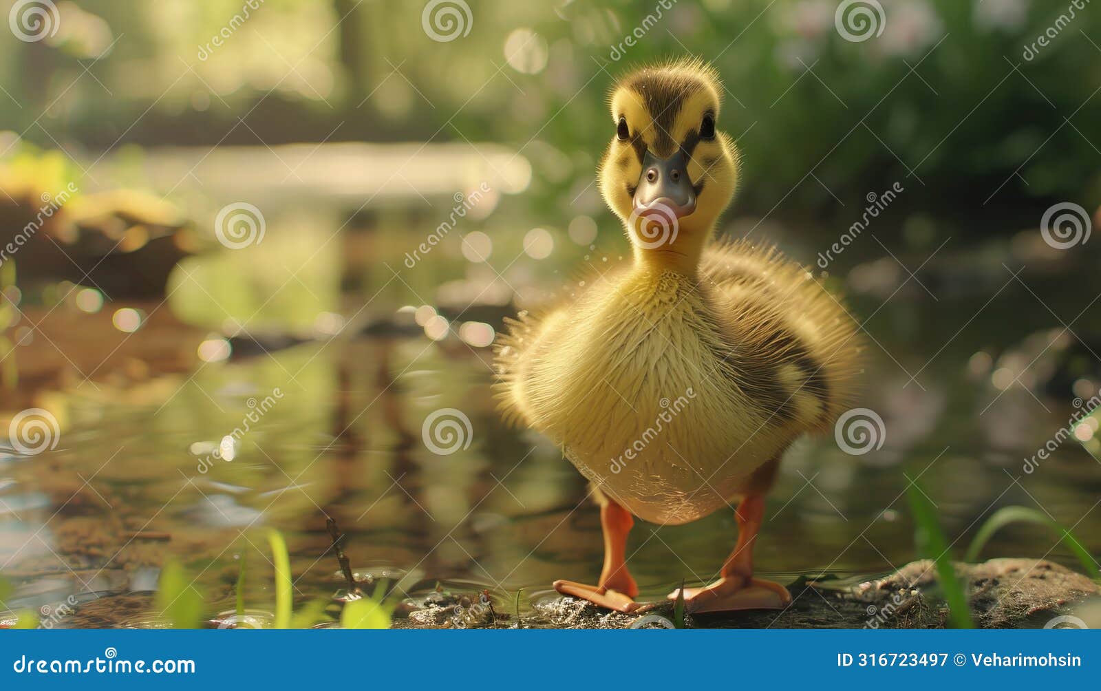 Cute Duckling Standing by the Pond, Looking at the Camera Generated ...