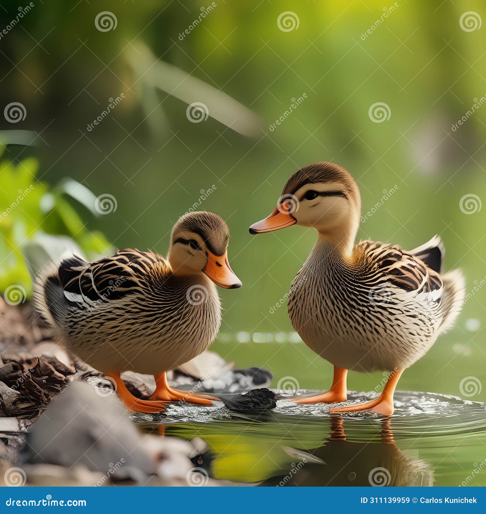 Cute Ducks Living in Nature - Generated by Ai Stock Illustration - Illustration of lake, birds ...