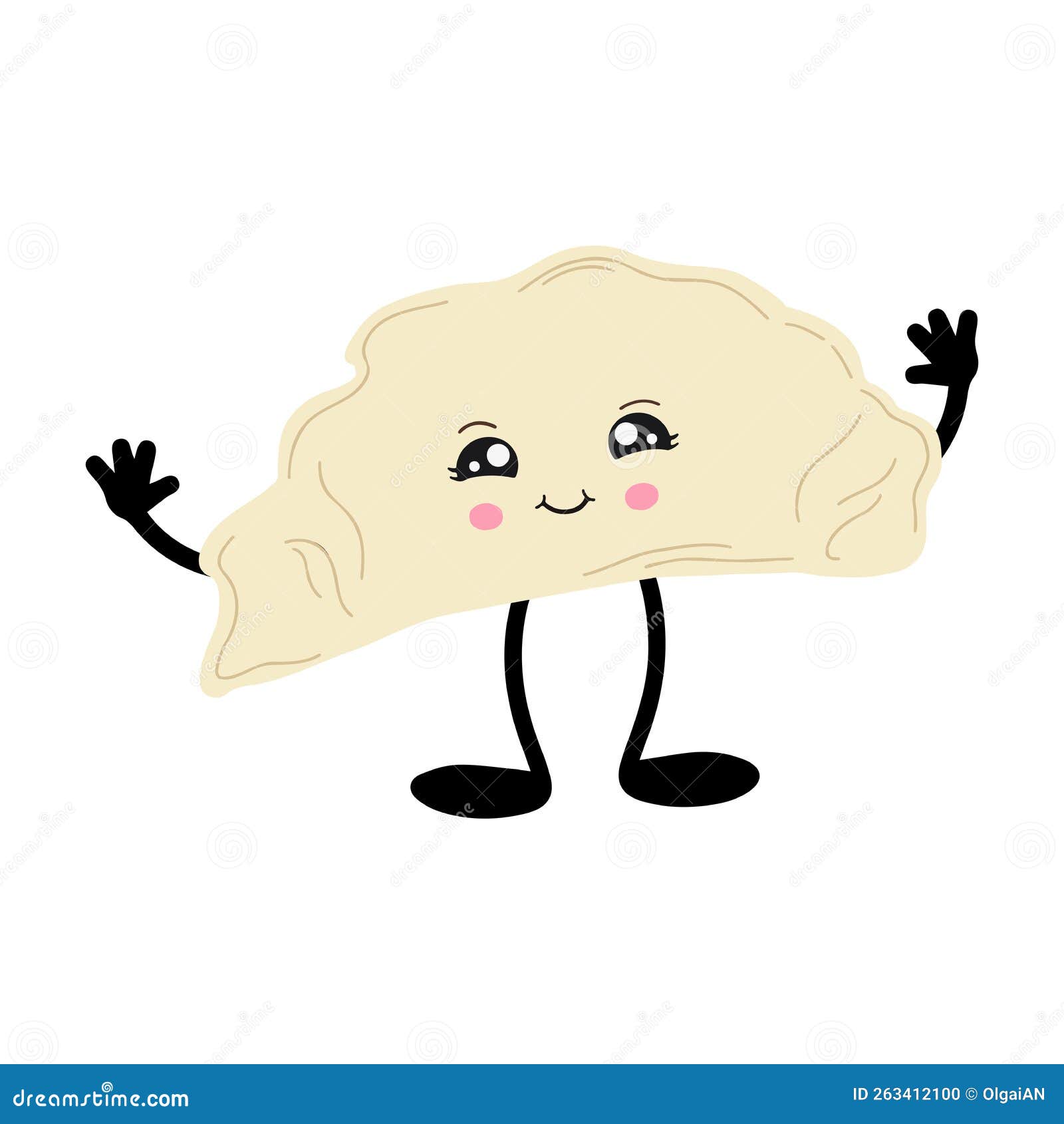 Cute Dumpling in the Style of Kawaii. Vector Illustration of Asian ...