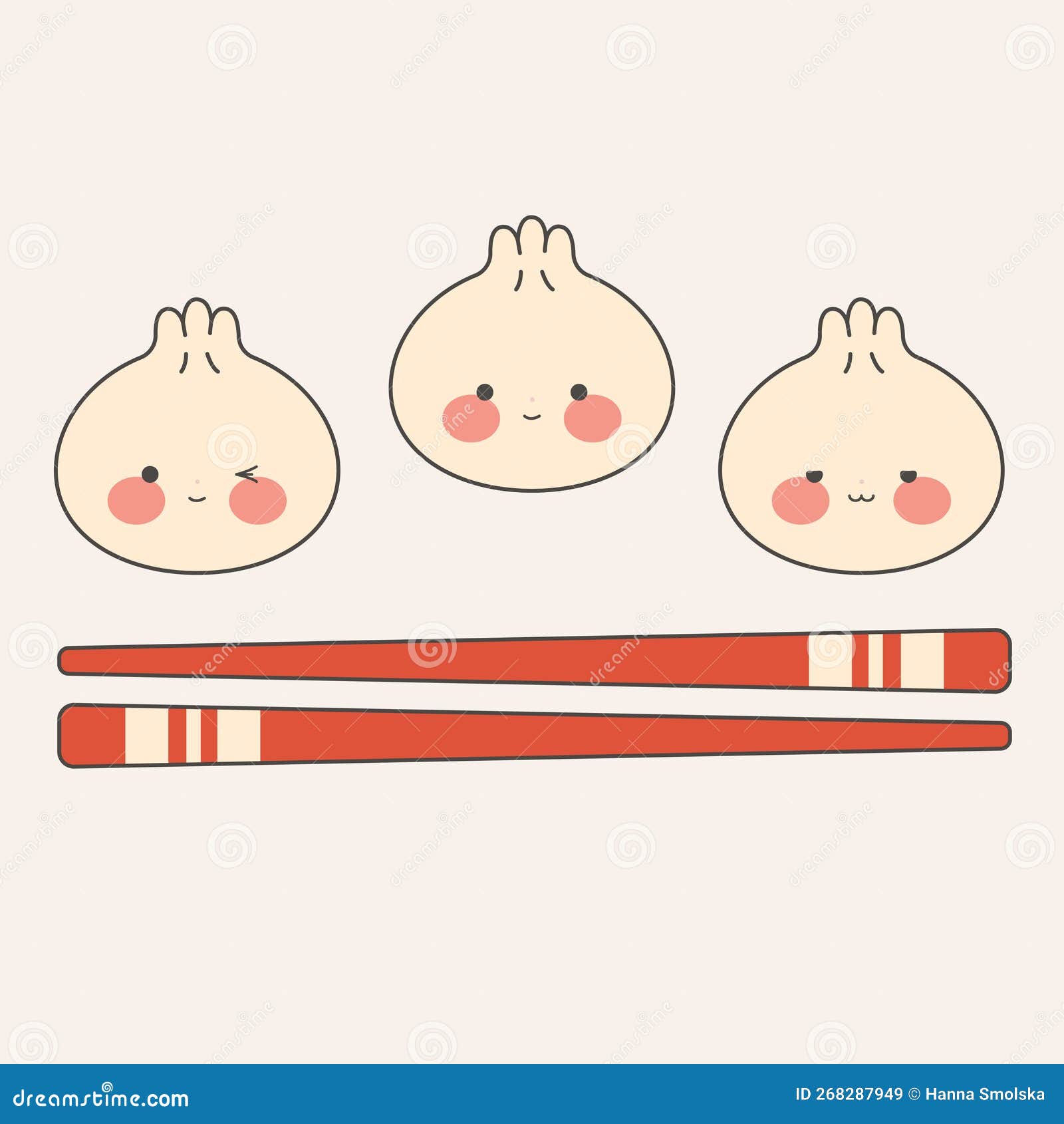 Cute Dumplings With Different Emoticons On A Bamboo Board Kawaii Dim