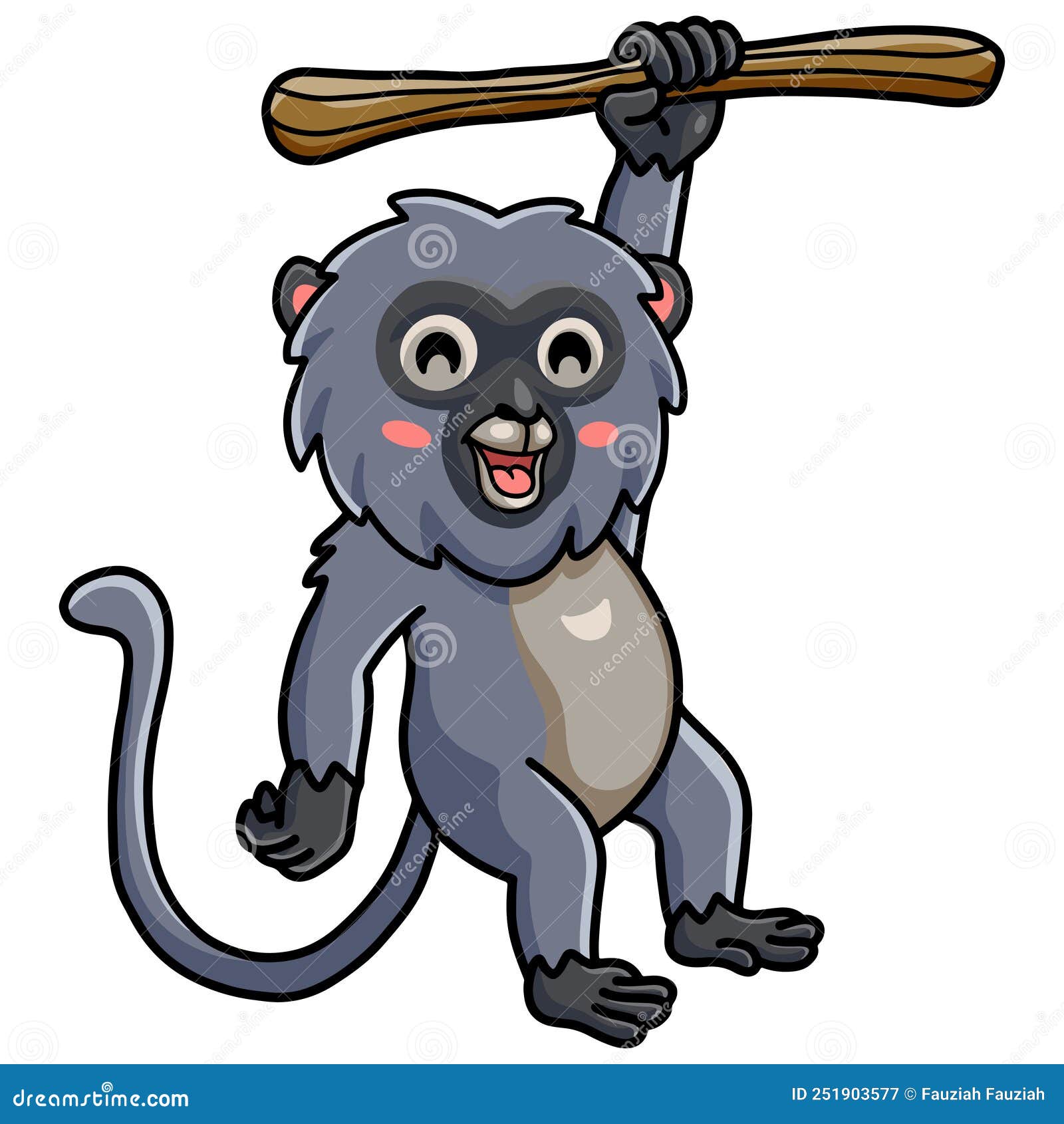 Cute Dusky Leaf Monkey Cartoon Raising Hands | CartoonDealer.com #251903557