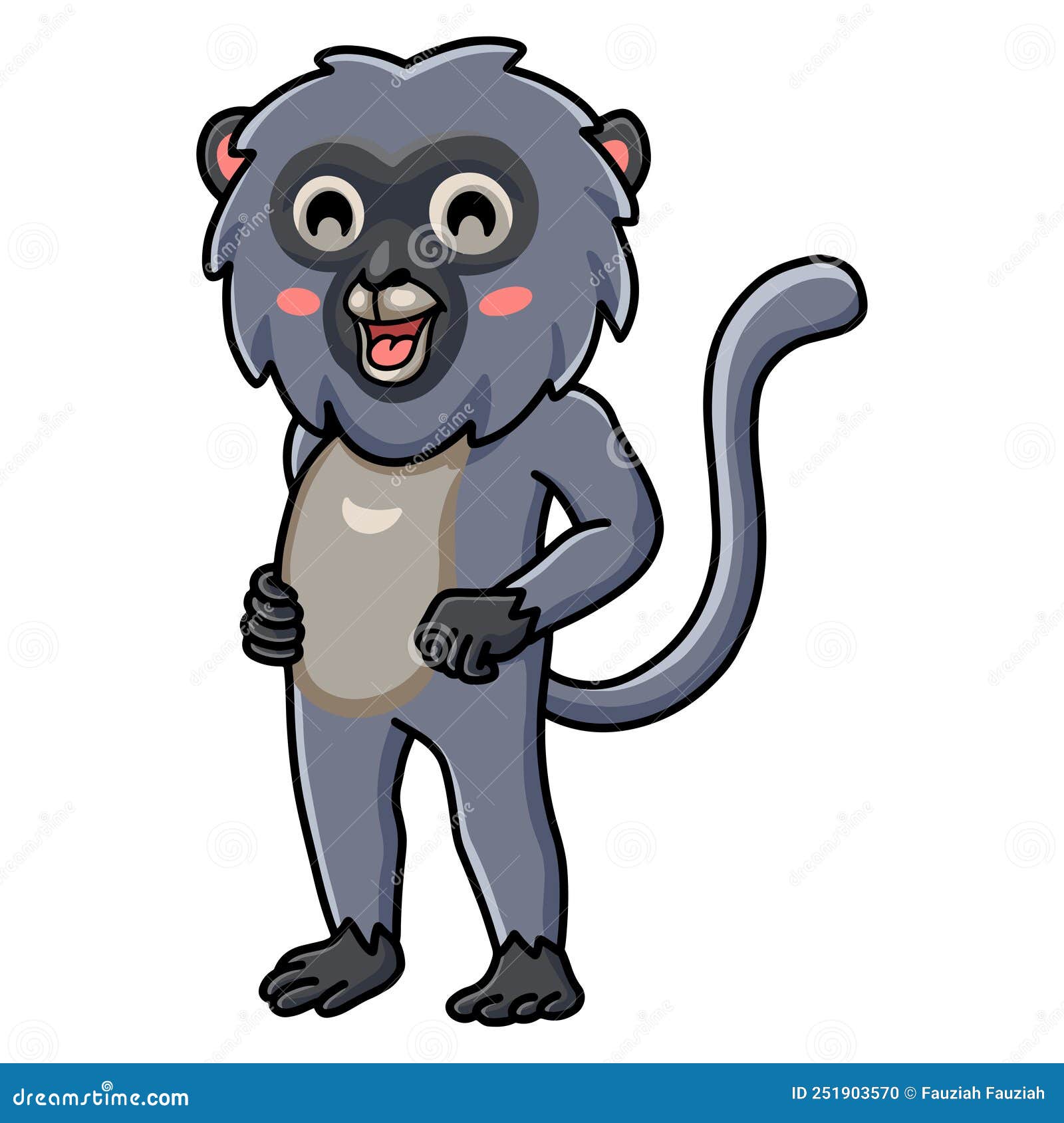 Cute Dusky Leaf Monkey Cartoon Standing Stock Vector - Illustration of ...