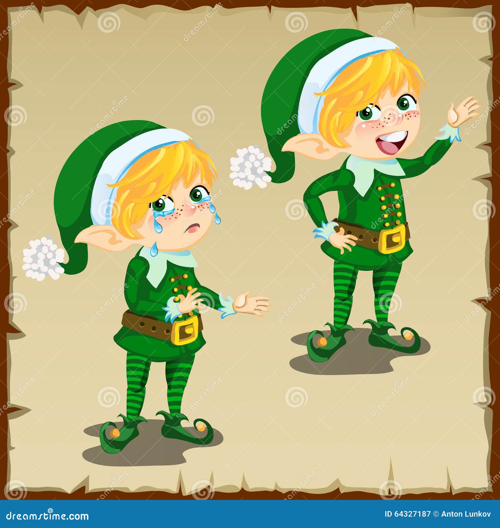 Cute Dwarf in Green with Sad and Happy Emotions Stock Vector ...