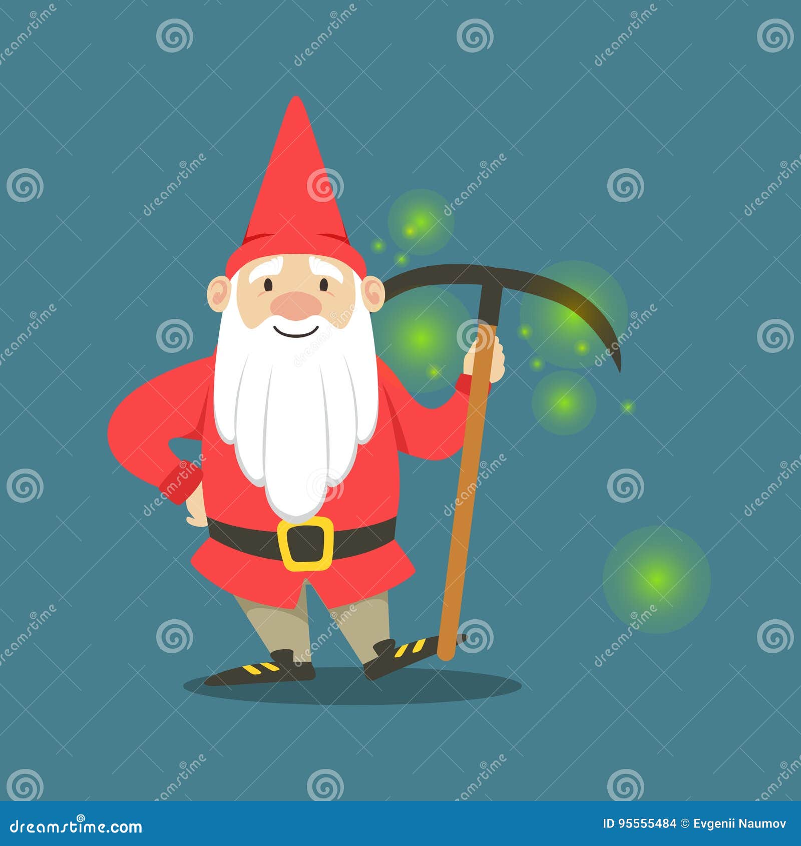 Cute Dwarf in a Red Jacket and Hat Standing with Pickaxe Vector ...