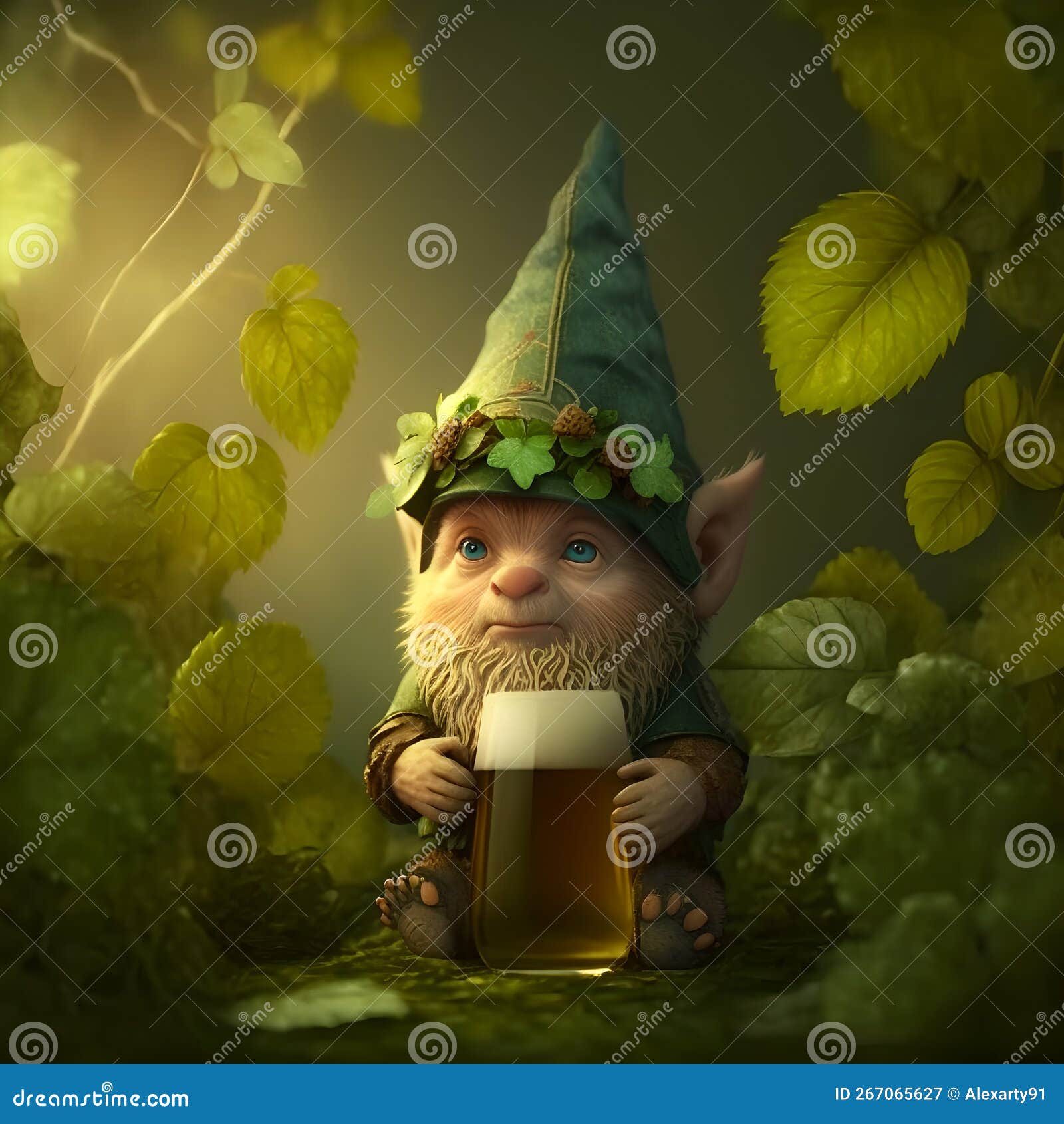 Cute Dwarf Saint Patrick with a Green Hat, Red Beard and a Mug of Beer ...