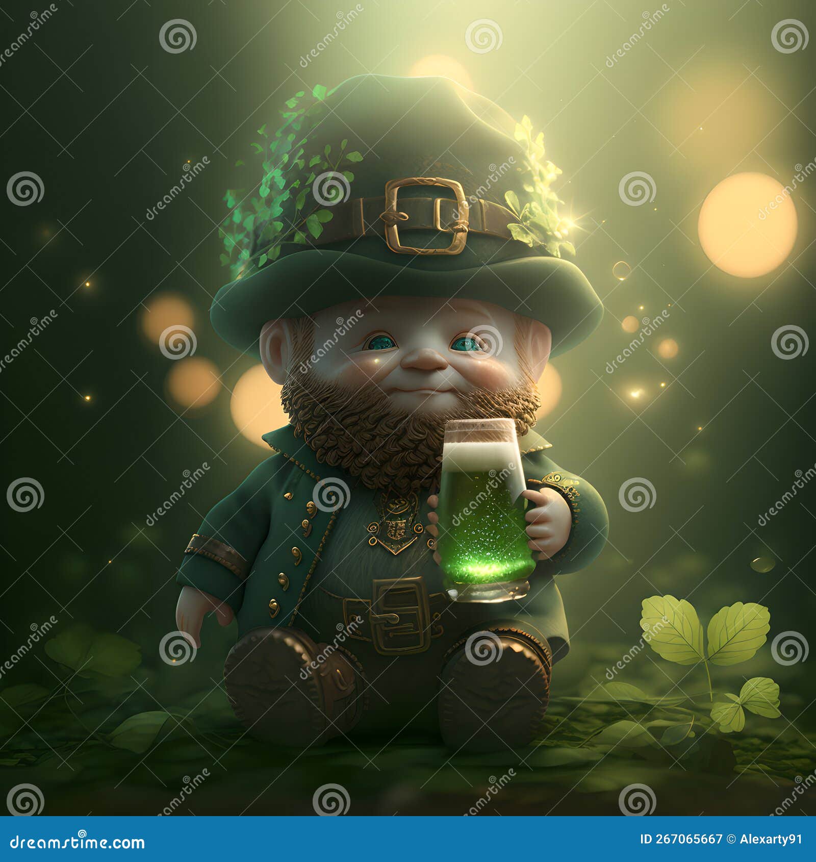 Cute Dwarf Saint Patrick with a Green Hat, Red Beard and a Mug of Beer ...