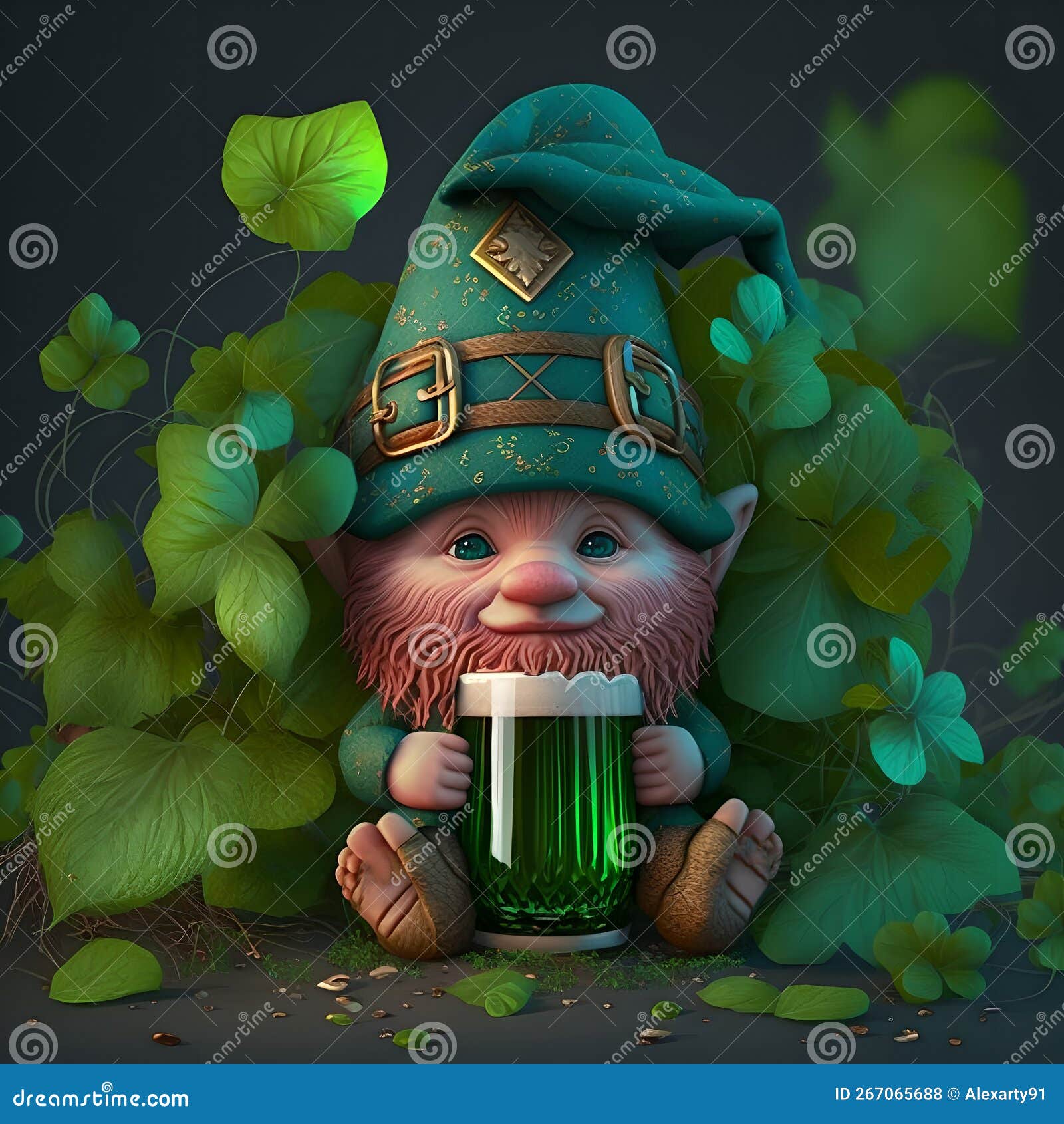 Cute Dwarf Saint Patrick with a Green Hat, Red Beard and a Mug of Beer ...