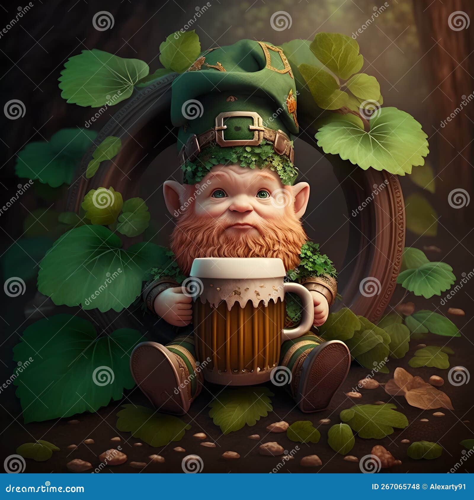 Cute Dwarf Saint Patrick with a Green Hat, Red Beard and a Mug of Beer ...