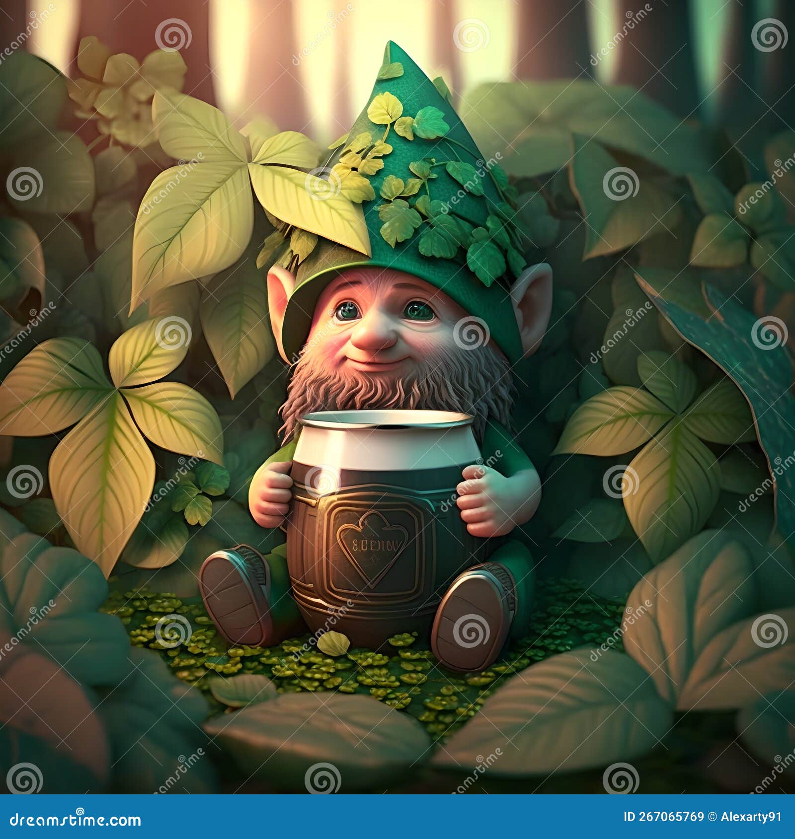 Cute Dwarf Saint Patrick with a Green Hat, Red Beard and a Mug of Beer ...