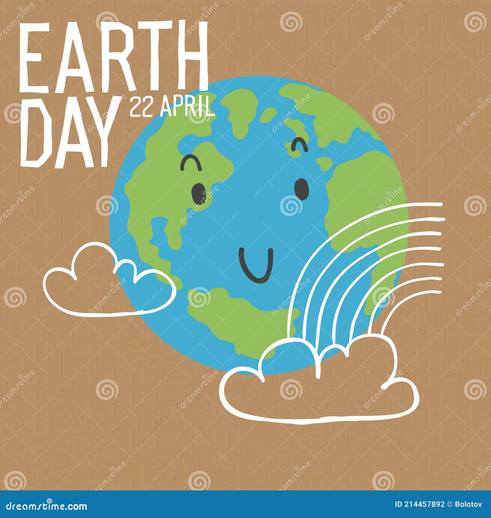Cute Earth Character with Cloud and Rainbow. Earth Day or Save the ...