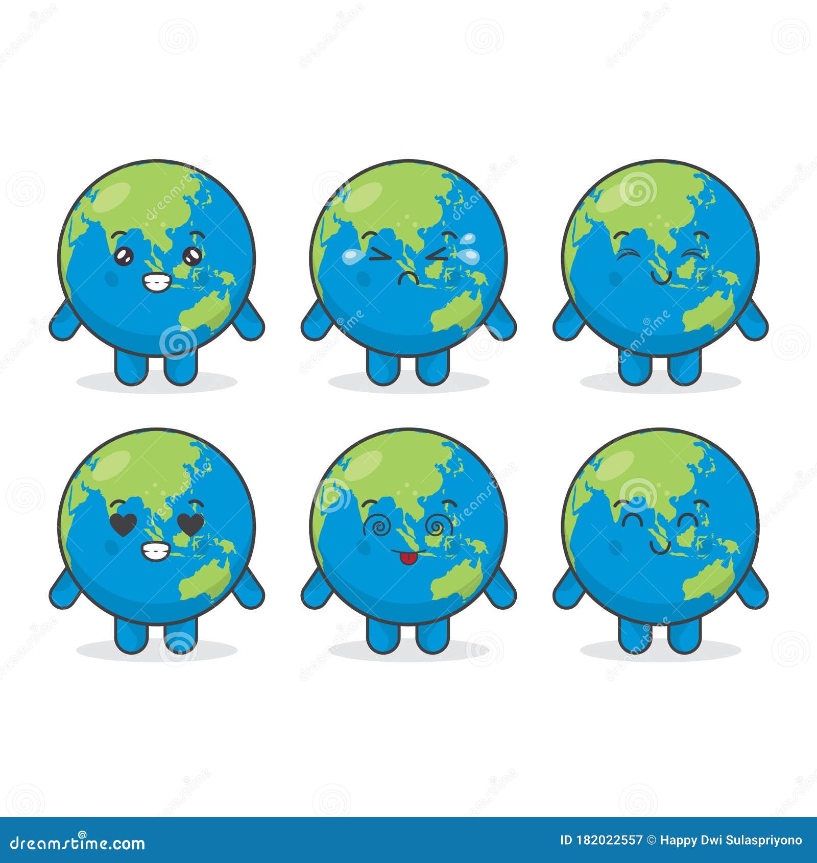 Cute Earth Characters with Various Expression Stock Vector ...