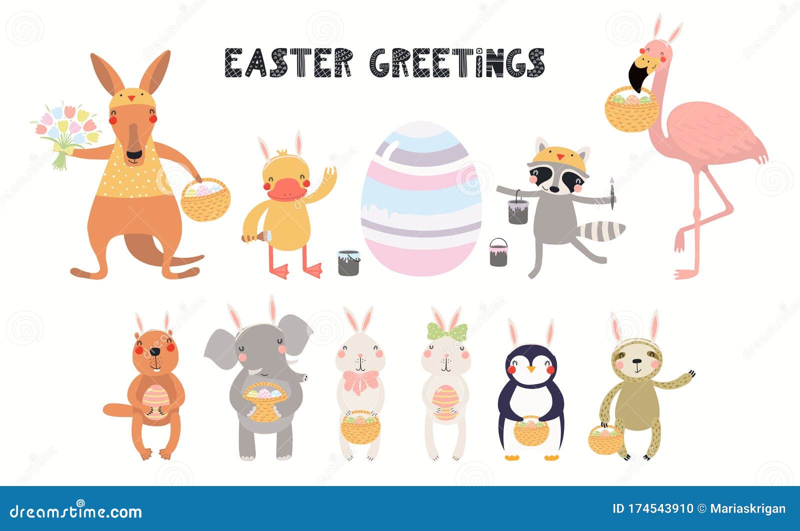 Cute Easter animals set stock vector. Illustration of bundle - 174543910
