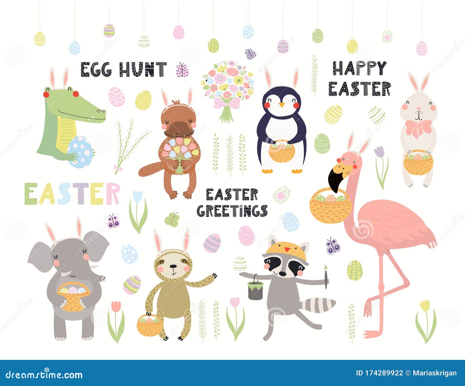 Cute Easter animals set stock vector. Illustration of collection ...