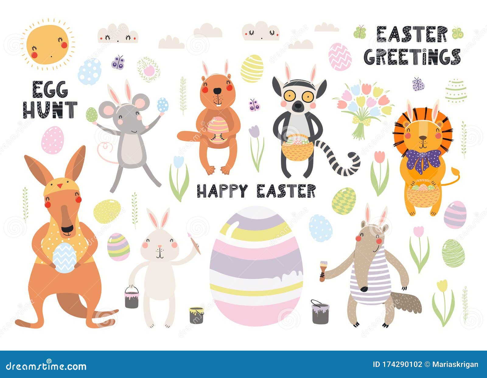 Cute Easter animals set stock vector. Illustration of cute - 174290102