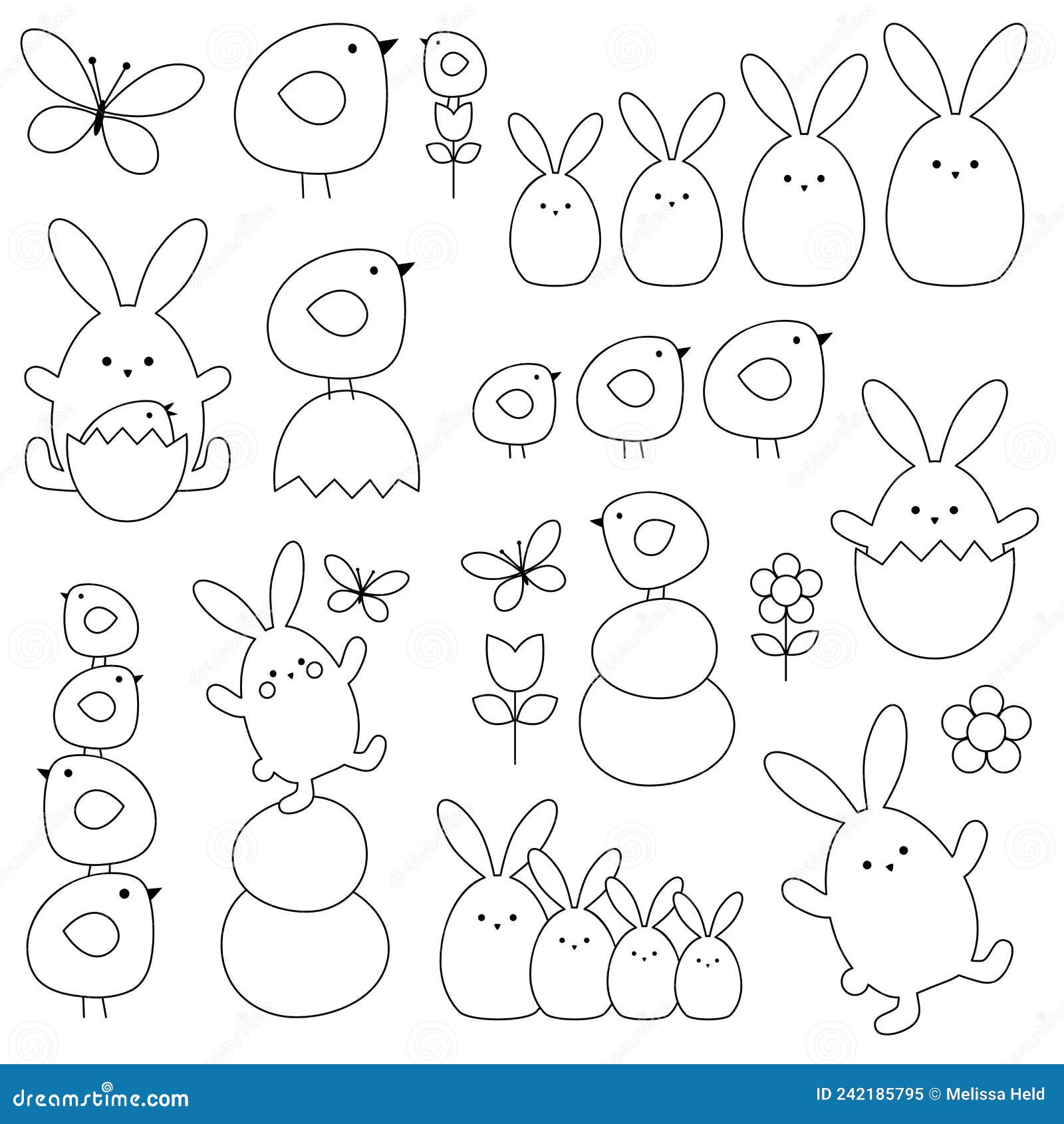 Cute Easter Black Outline Vector Stamps Stock Vector - Illustration of ...