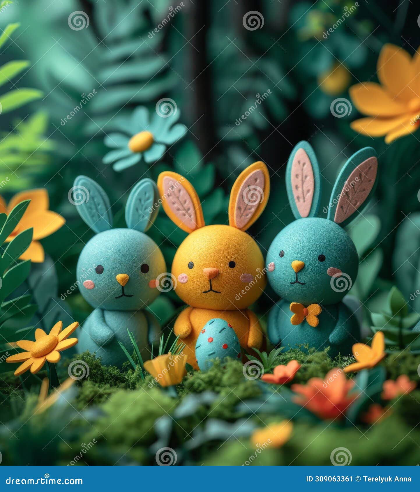 Cute Easter Bunnies in the Spring Forest Stock Image - Image of sitting ...