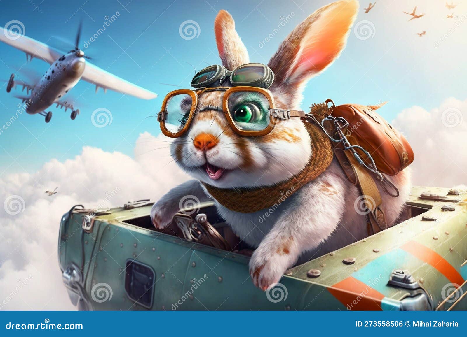 Cute Easter Bunny Aviator Illustration - Generative AI Stock ...