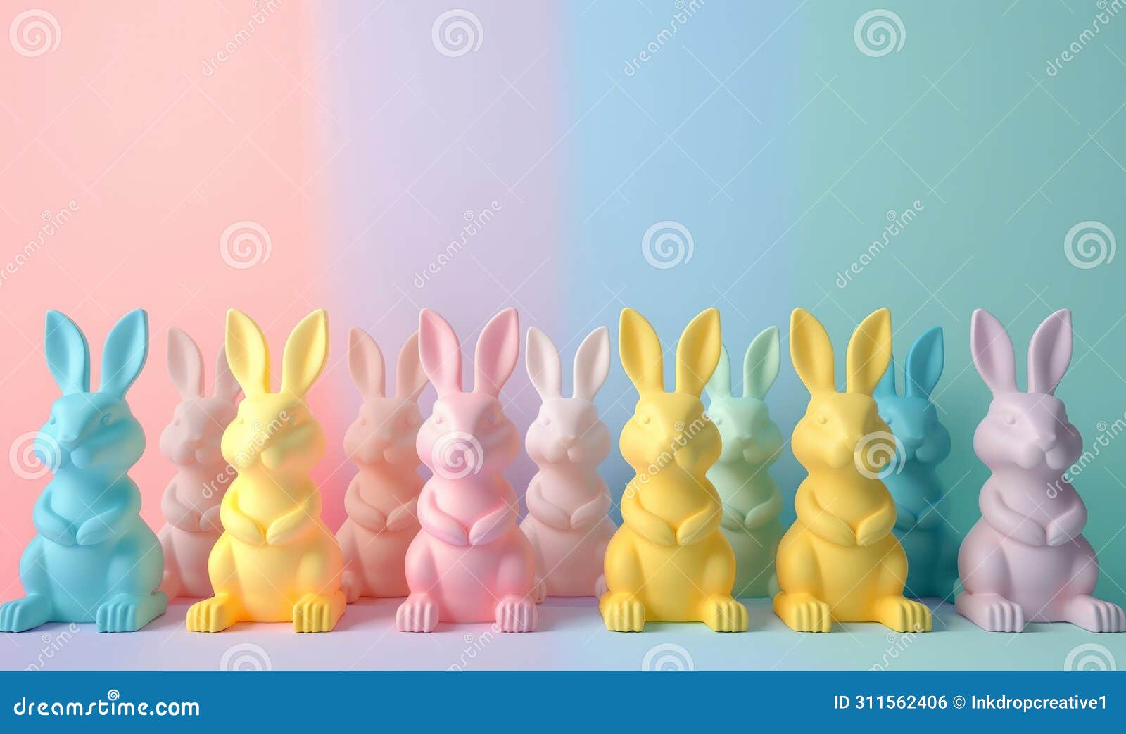 Cute Easter Bunny Background. Line of Pastel Rabbits Stock Photo ...