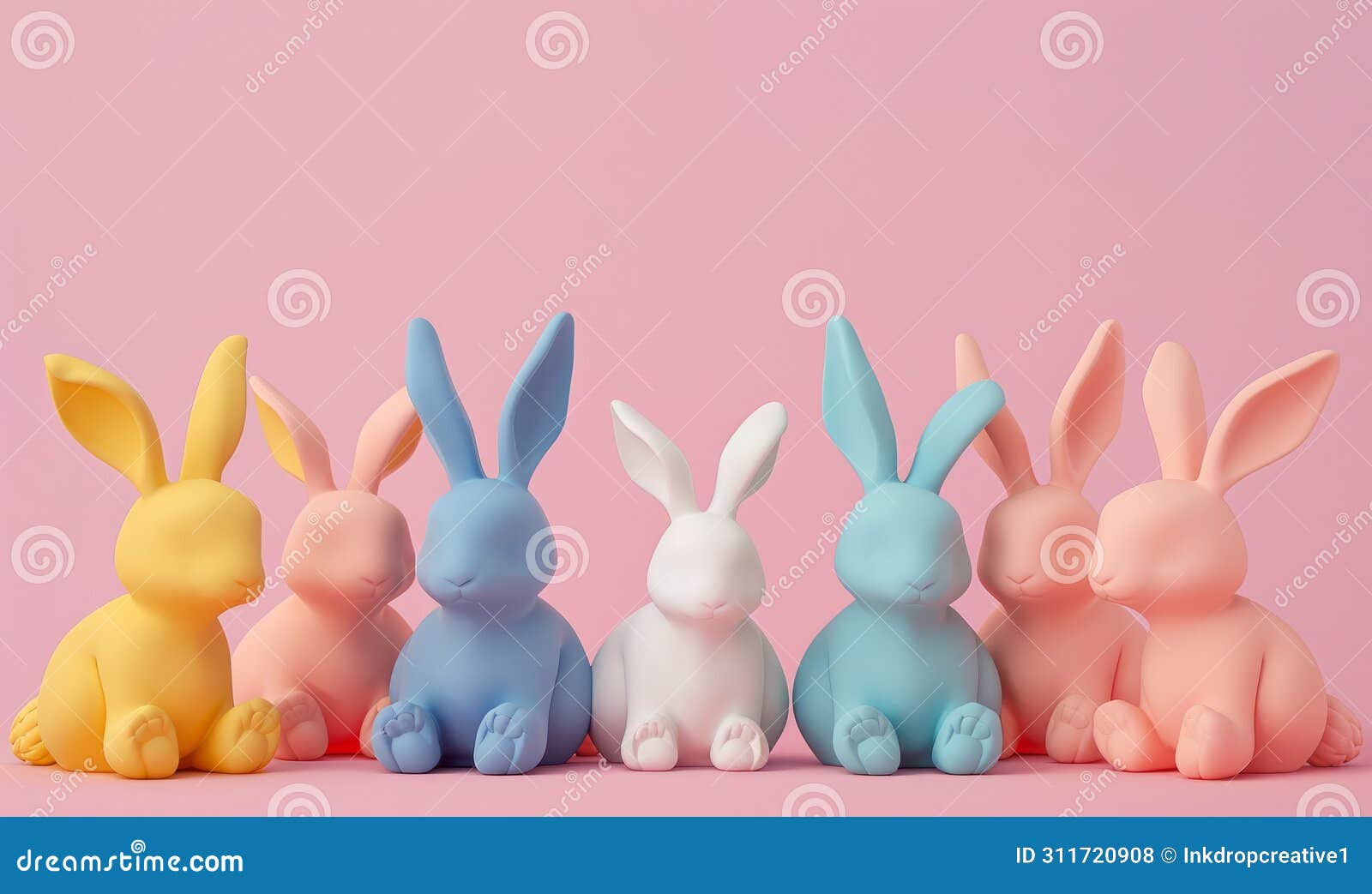 Cute Easter Bunny Background. Line of Pastel Rabbits Stock Photo ...