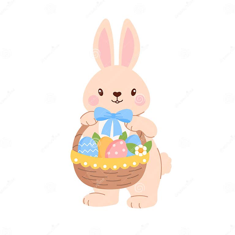 Cute Easter Bunny with a Basket of Easter Eggs Stock Illustration ...