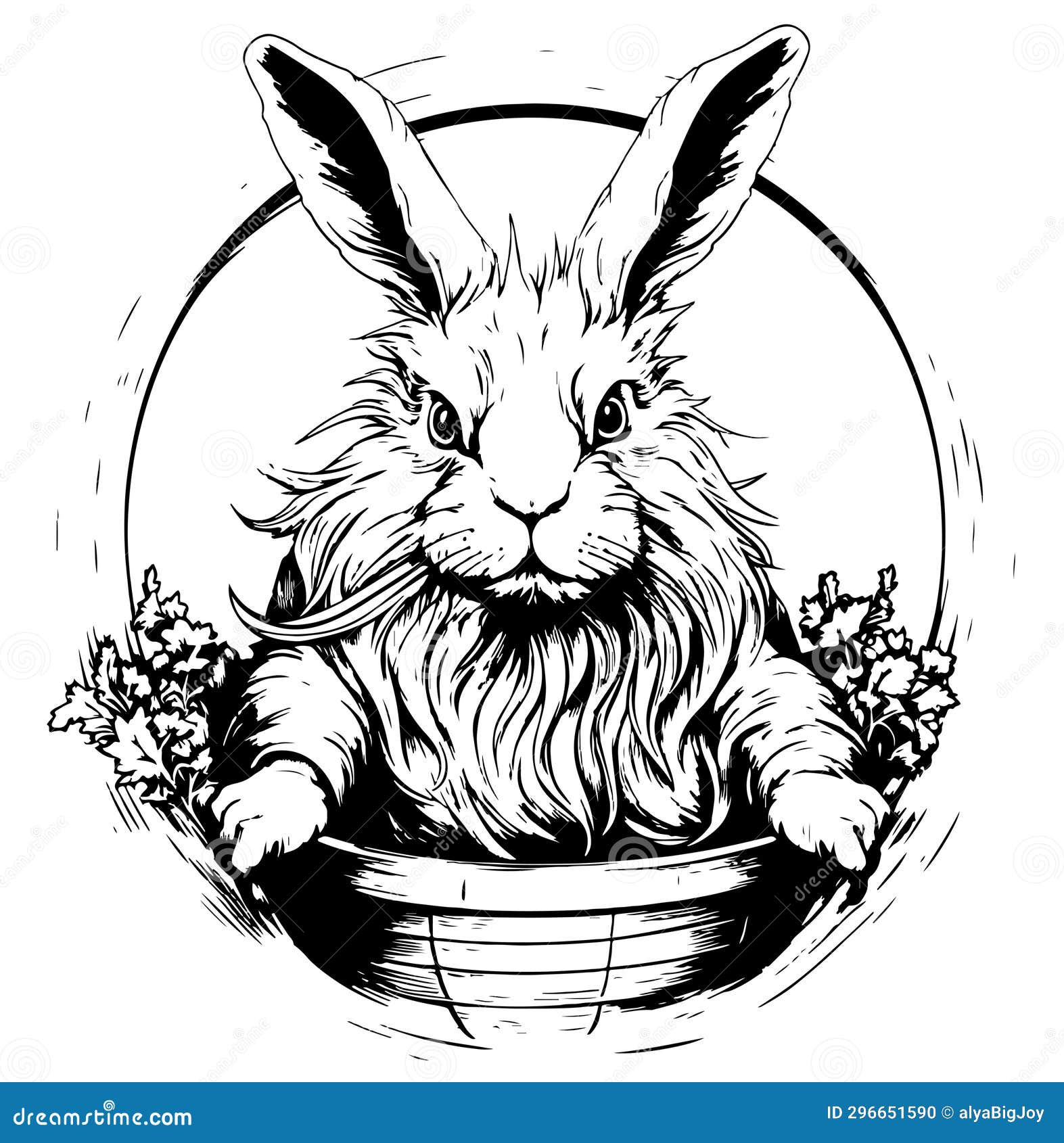Cute Easter Bunny in a Basket Side View Hand Drawn Sketch Stock ...