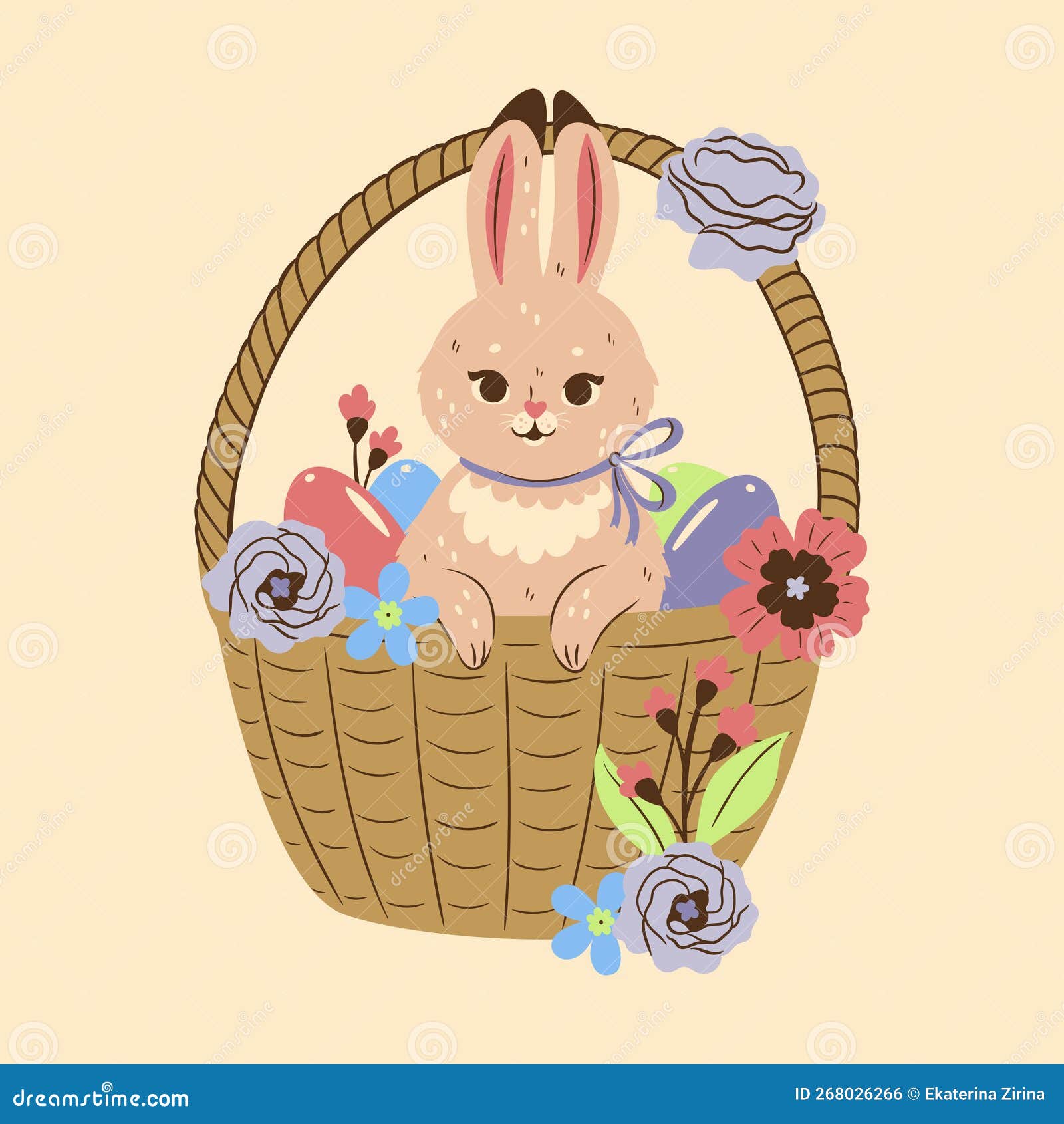 Cute Easter Bunny in a Basket. Vector Graphics Stock Vector ...