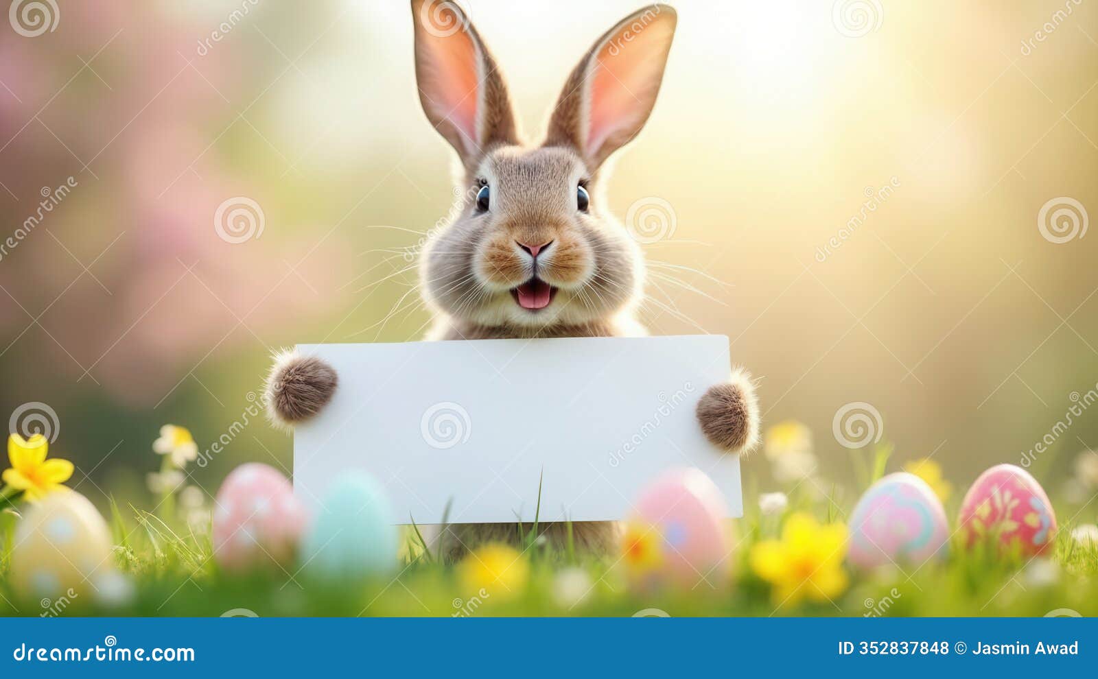 Cute Easter Bunny with Card Stock Illustration - Illustration of brown ...