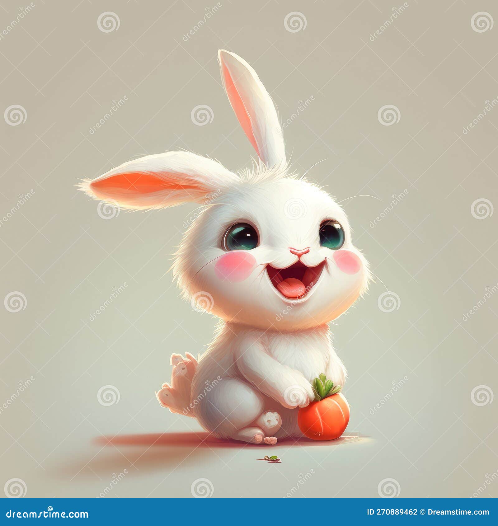 Cute Easter Bunny with Carrot on Grey Background. Easter Concept Stock ...