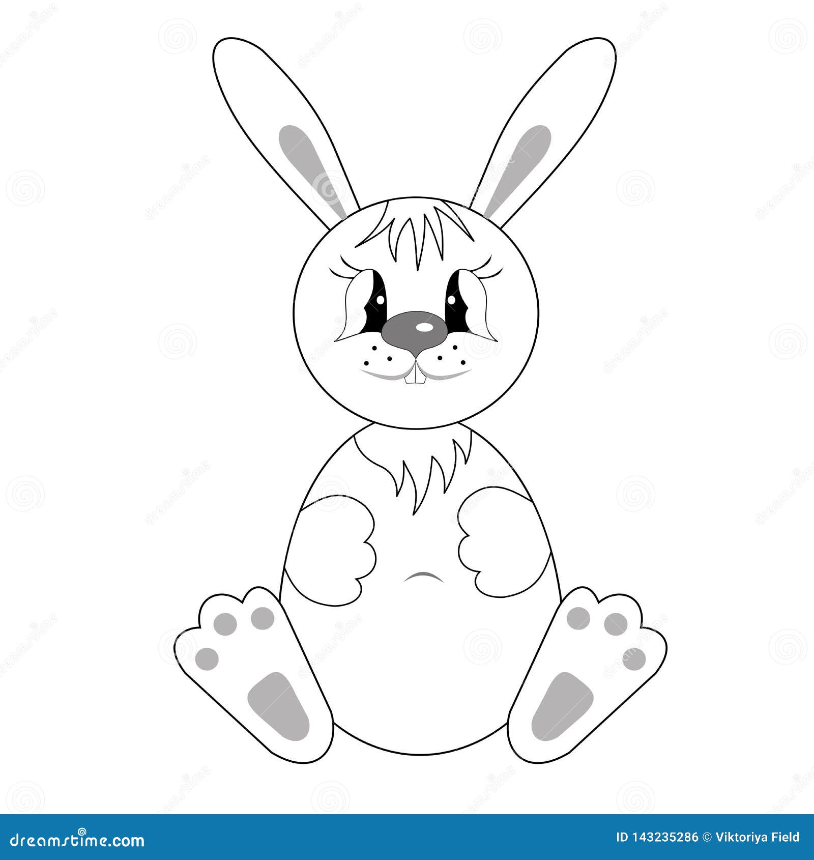 Cute Easter Bunny, Cartoon Character in Black and White Stock Vector ...