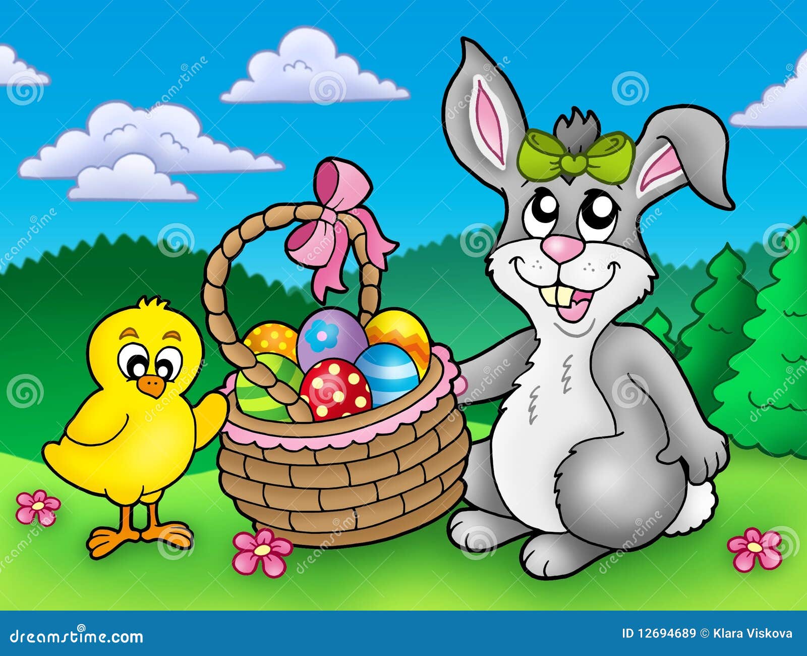Cute Easter Bunny and Chicken Stock Illustration - Illustration of eggs ...
