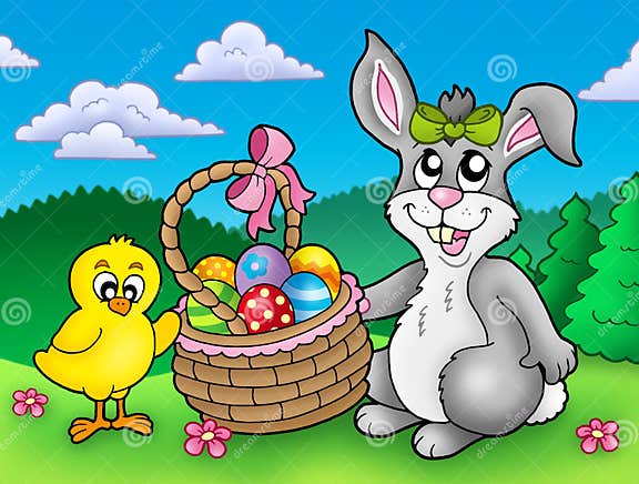 Cute Easter Bunny and Chicken Stock Illustration - Illustration of eggs ...