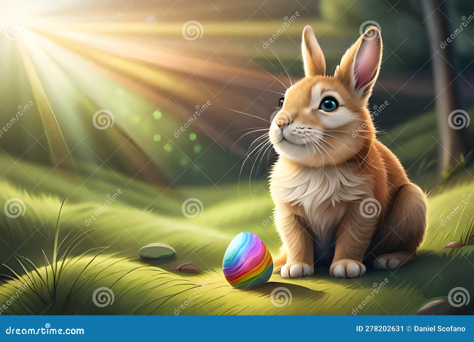 Cute Easter Bunny with a Colorful Easter Egg. Generative AI Stock ...